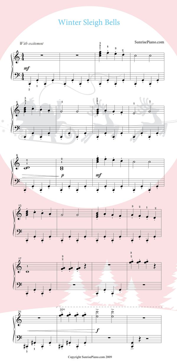 Winter Sleigh Bells - Early Intermediate Piano Sheet Music