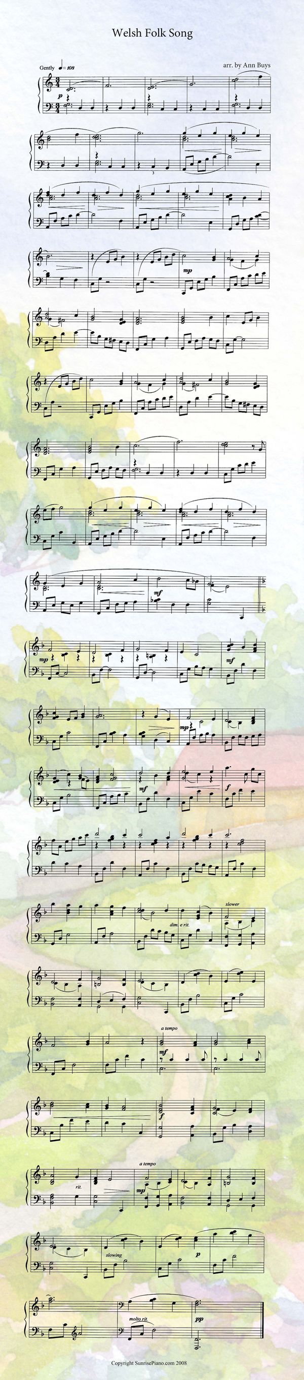 Welsh Folk Song - Late Intermediate Piano Sheet Music