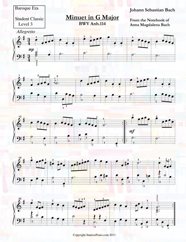 Bach - Minuet in G Major 114 - Piano Sheet Music