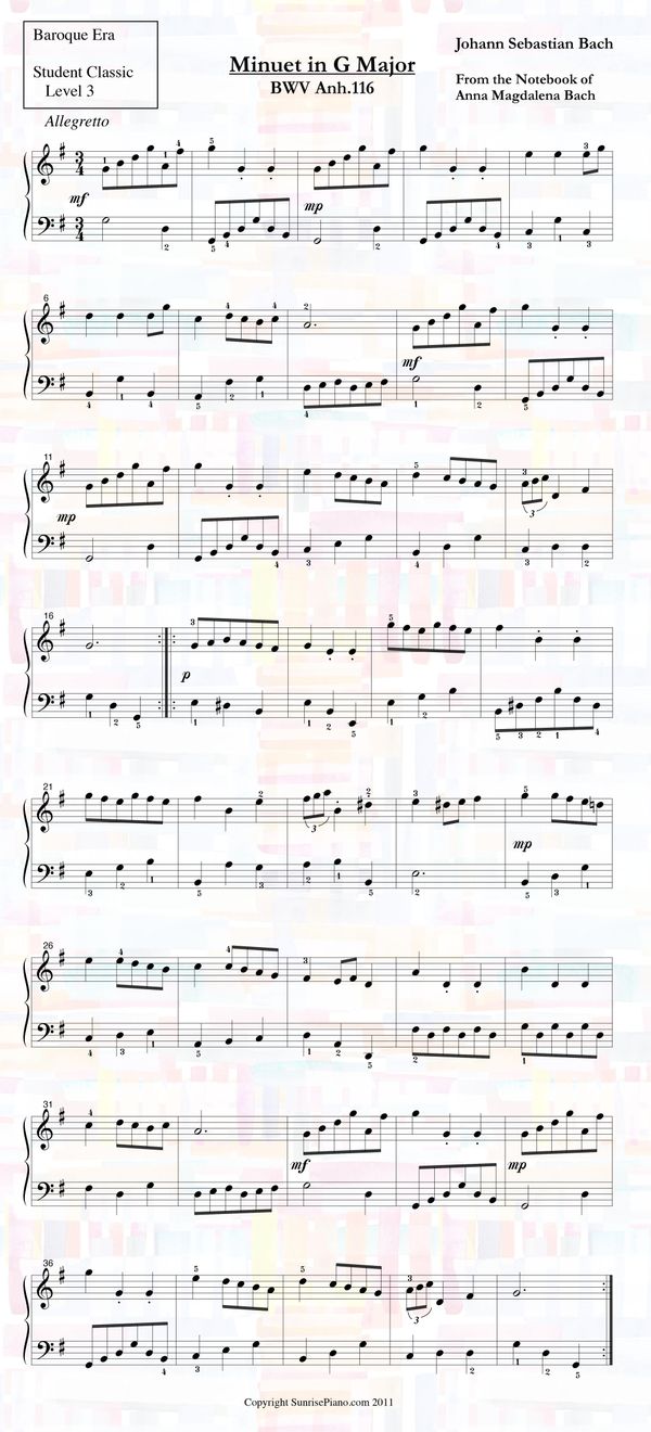 Bach Minuet In G Major 116 Piano Sheet Music